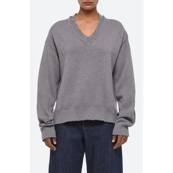 Helmut Lang Cotton V-neck Sweater - Grey Melange