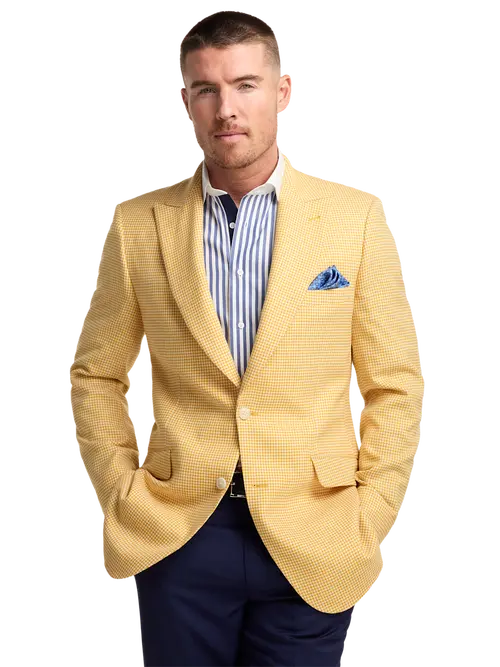 PAUL FREDRICK Houndstooth Wool Single Breasted Peak Lapel Sport Coat