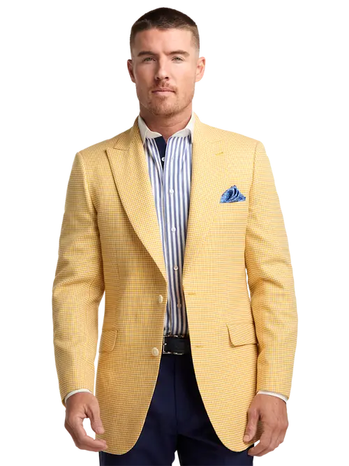 PAUL FREDRICK Houndstooth Wool Single Breasted Peak Lapel Sport Coat