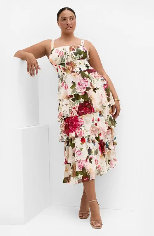 City Chic Daniela Floral Print Sleeveless Midi Dress