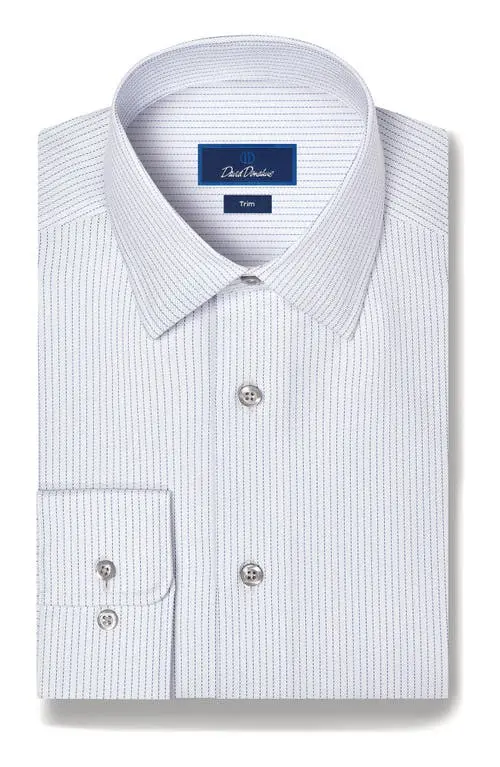 David Donahue Trim Fit Striped Dress Shirt - Pearl
