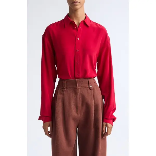 Ulla Johnson Effie Silk Ruffled Button-up Shirt - Cerise