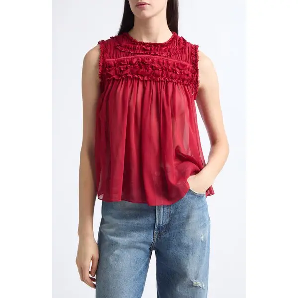 Ulla Johnson Effie Silk Ruffled Button-up Shirt - Cerise