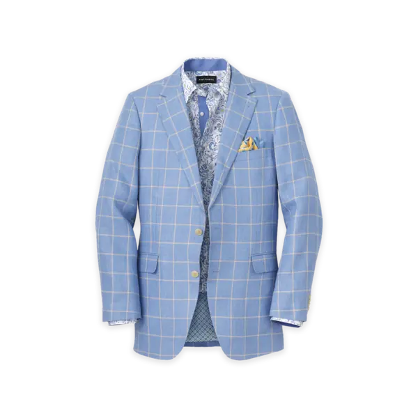 PAUL FREDRICK Linen Blend Windowpane Single Breasted Notch Lapel Sport Coat