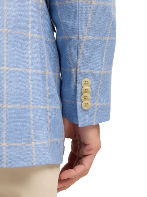 PAUL FREDRICK Linen Blend Windowpane Single Breasted Notch Lapel Sport Coat