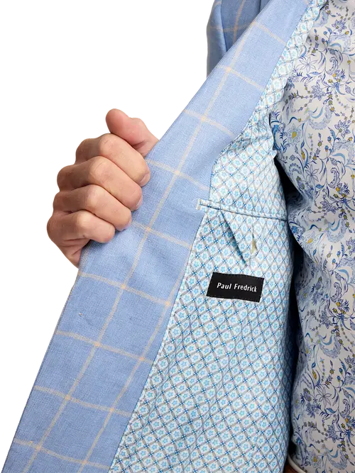 PAUL FREDRICK Linen Blend Windowpane Single Breasted Notch Lapel Sport Coat