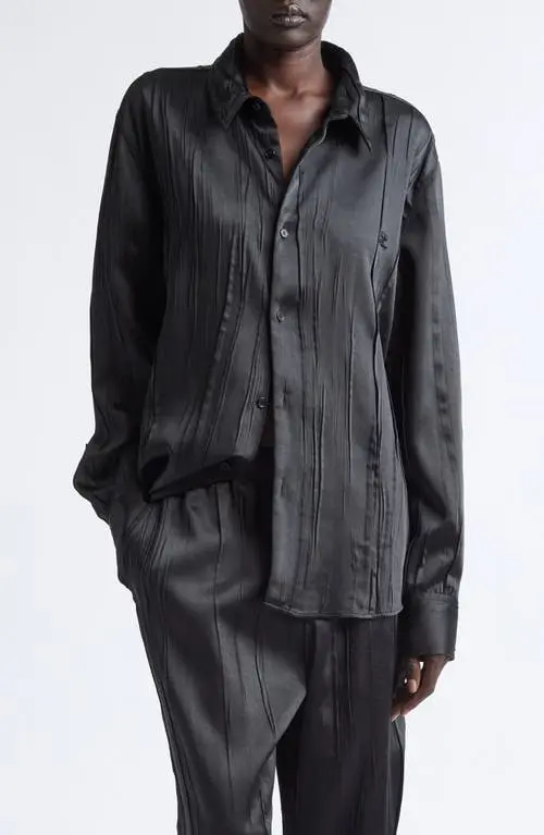 COURREGES Oversize Crinkled Satin Button-up Shirt - Black