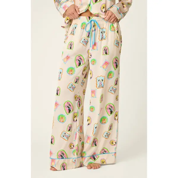 PJ Salvage Picture Purfect Wide Leg Pajama Pants - Beige Multi