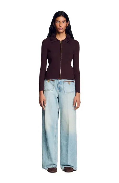 Sandro Cardigan With Floral Collar