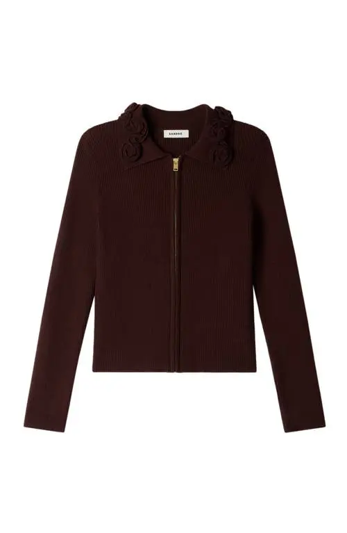 Sandro Cardigan With Floral Collar