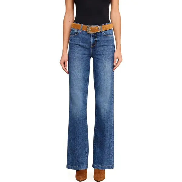 L'Agence Clayton Coated Raw Hem Wide Leg Jeans - Newcastle