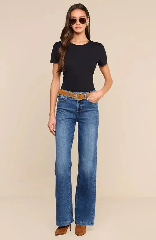 L'Agence Clayton Coated Raw Hem Wide Leg Jeans
