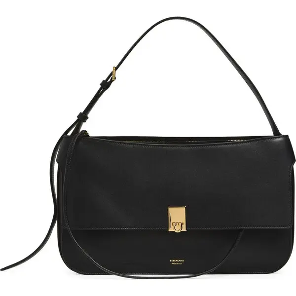 FERRAGAMO Medium Cara Leather Shoulder Bag - Nero