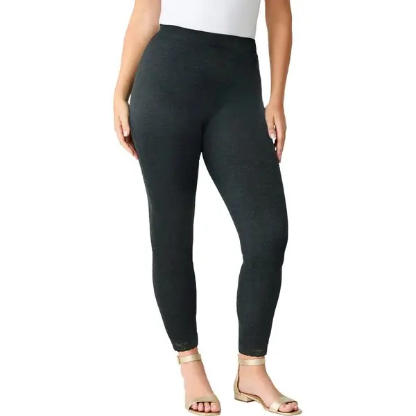 Roaman's Lace Trim Essential Stretch Legging