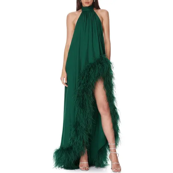 BRONX BANCO Madeline Feather Detail High-low Gown