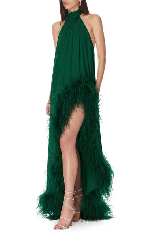 BRONX BANCO Madeline Feather Detail High-low Gown