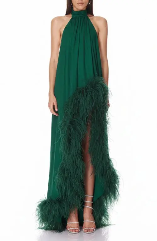 BRONX BANCO Madeline Feather Detail High-low Gown