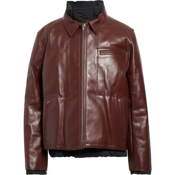 Sacai Layered Leather Puffer Jacket - Brown/black
