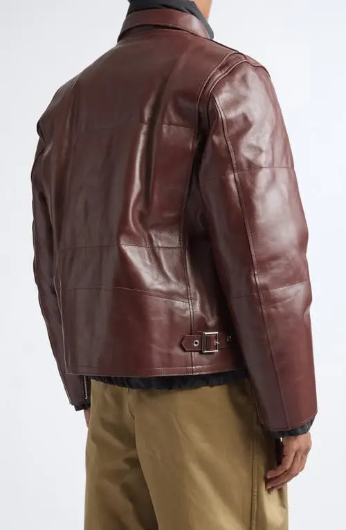 Sacai Layered Leather Puffer Jacket - Brown/black