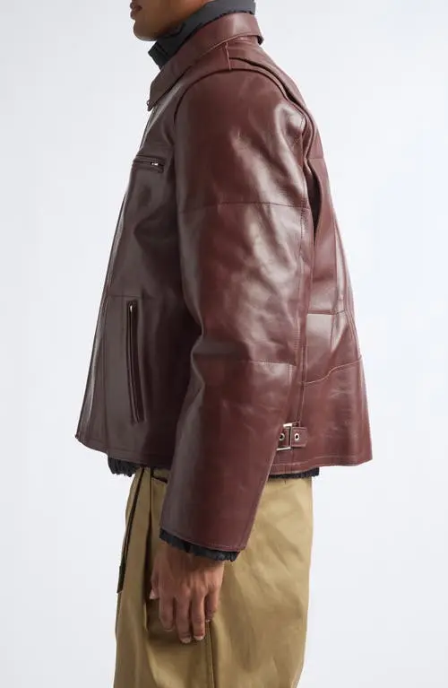 Sacai Layered Leather Puffer Jacket - Brown/black