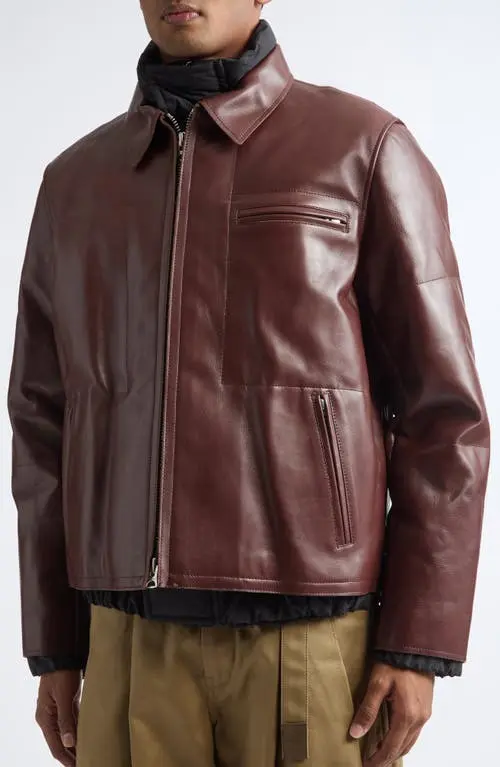 Sacai Layered Leather Puffer Jacket - Brown/black