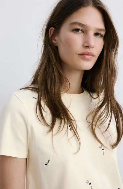 Mango Floral Embroidered Cotton T-shirt