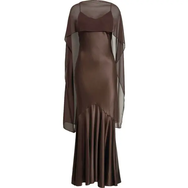 REFORMATION Tiffani Silk Charmeuse Dress With Cape Overlay