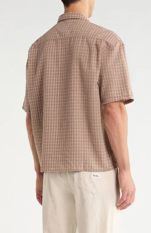 RHYTHM Frequency Check Short Sleeve Cotton Seersucker Button-up Shirt