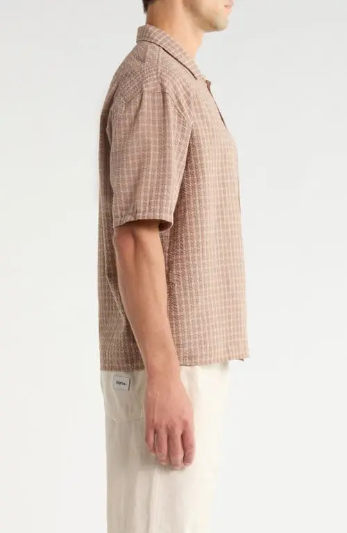 RHYTHM Frequency Check Short Sleeve Cotton Seersucker Button-up Shirt