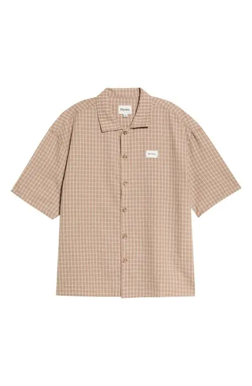 RHYTHM Frequency Check Short Sleeve Cotton Seersucker Button-up Shirt