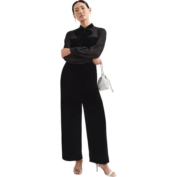 PHASE EIGHT Magie Velvet Tie Neck Jumpsuit - Black