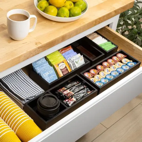 HAPPIMESS Eldora Handcrafted 5-piece Multi-use Individual Drawer Organizer Boxes - Black