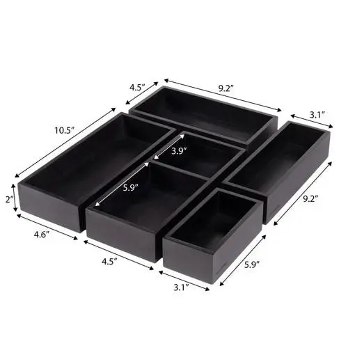 HAPPIMESS Eldora Handcrafted 5-piece Multi-use Individual Drawer Organizer Boxes - Black