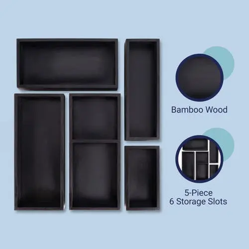 HAPPIMESS Eldora Handcrafted 5-piece Multi-use Individual Drawer Organizer Boxes - Black