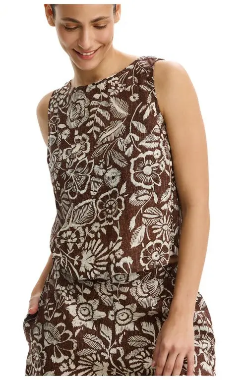 GOTTEX Garden Mist Linen High Neck Top Cover-up - Brown
