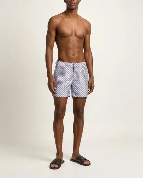 Orlebar Brown Bulldog Mid-length Jacquard Swim Shorts - White Sand/night Iris