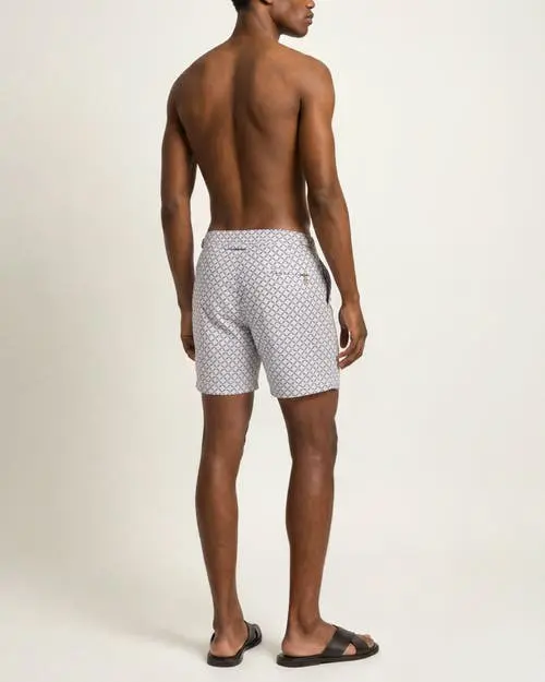 Orlebar Brown Bulldog Mid-length Jacquard Swim Shorts - White Sand/night Iris