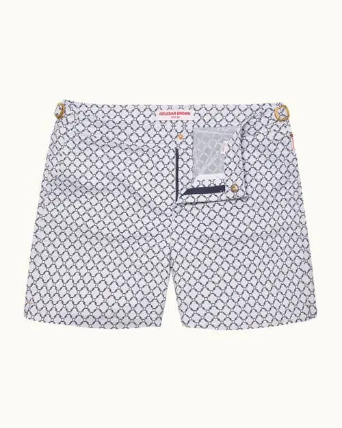 Orlebar Brown Bulldog Mid-length Jacquard Swim Shorts - White Sand/night Iris