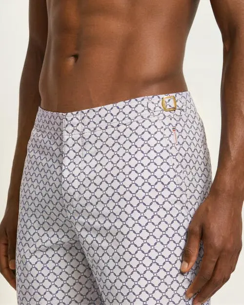 Orlebar Brown Bulldog Mid-length Jacquard Swim Shorts - White Sand/night Iris