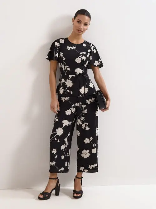 PHASE EIGHT Petite Jolie Cropped Wide-leg Jumpsuit - Black/ivory