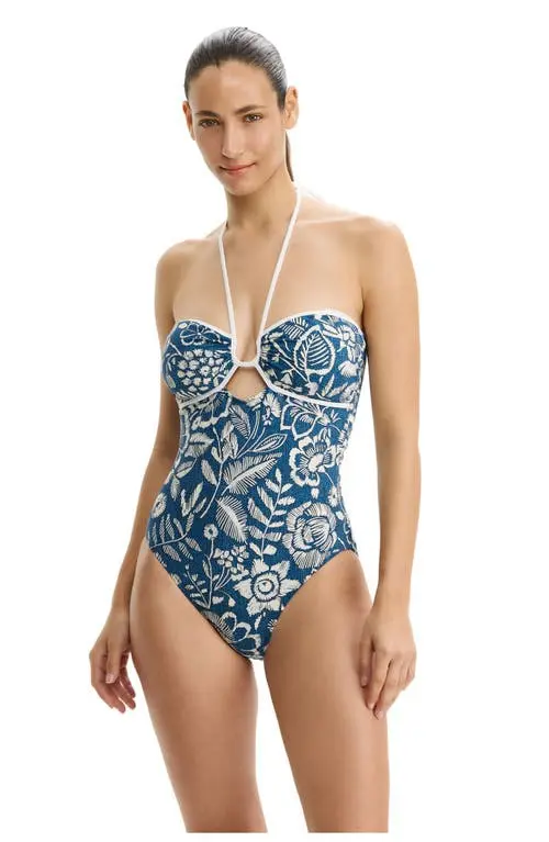 GOTTEX Garden Mist Bandeau Halter One Piece - Denim