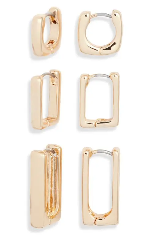 OPEN EDIT Set Of 3 Square Huggie Hoop Earrings - Gold