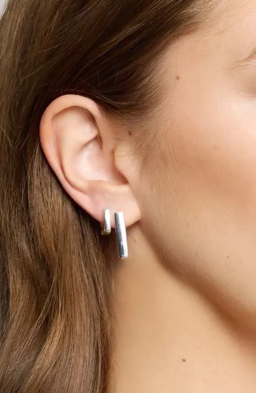 OPEN EDIT Set Of 3 Square Huggie Hoop Earrings - Silver
