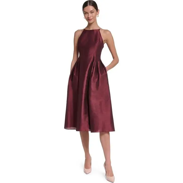 Halston Spaghetti Strap Fit & Flare Midi Dress - Plum