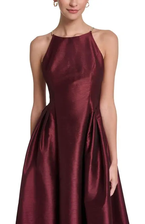 Halston Spaghetti Strap Fit & Flare Midi Dress - Plum