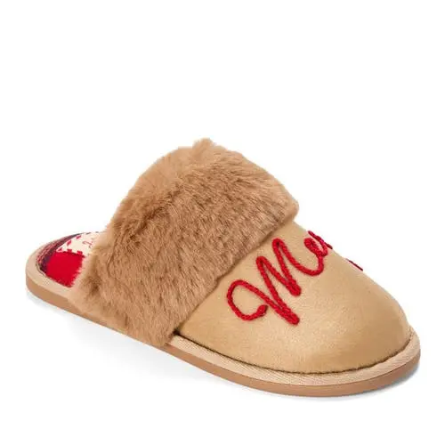 DEARFOAMS Embroidered Cozy Scuff Slipper - Desert