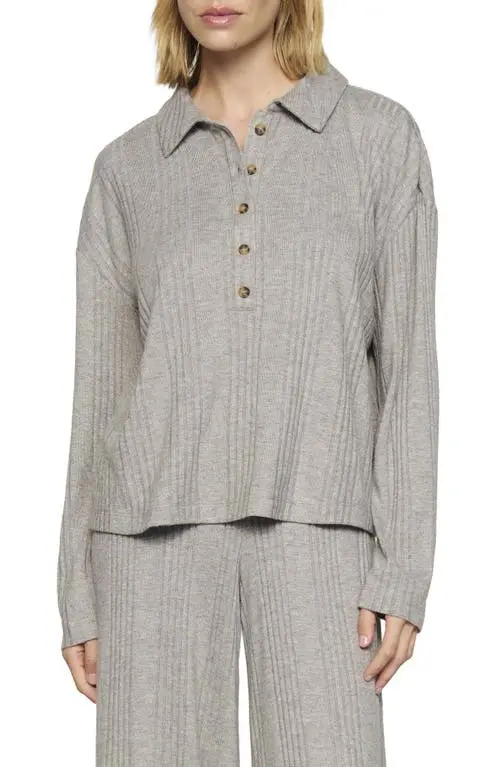 Eberjey Variegated Rib Long Sleeve Polo