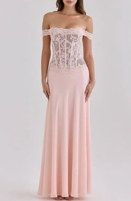 House Of Cb Nerina Lace & Georgette Gown - Pink