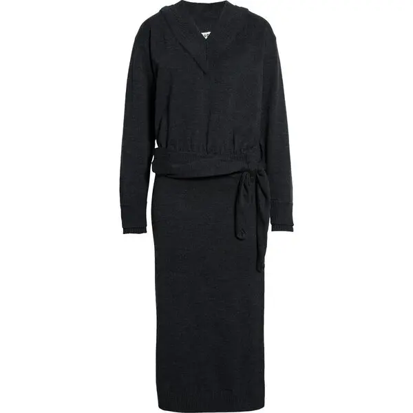 Staud Norman Tie Waist Long Sleeve Sweater Dress - Smoke