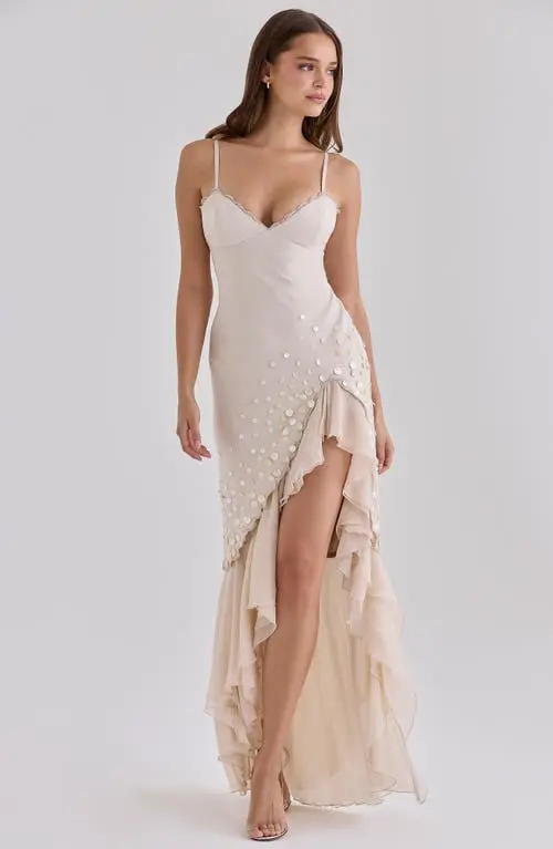 House Of Cb Santana Georgette Ruffle Gown